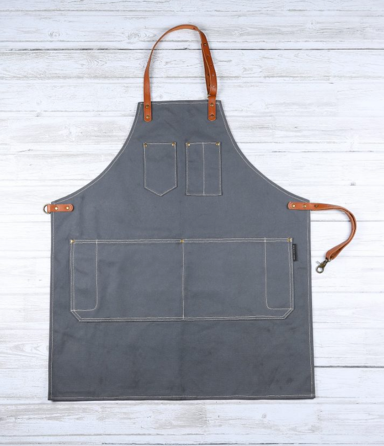 Grey Canvas Apron with Leather Straps – Durable, stylish & functional ...